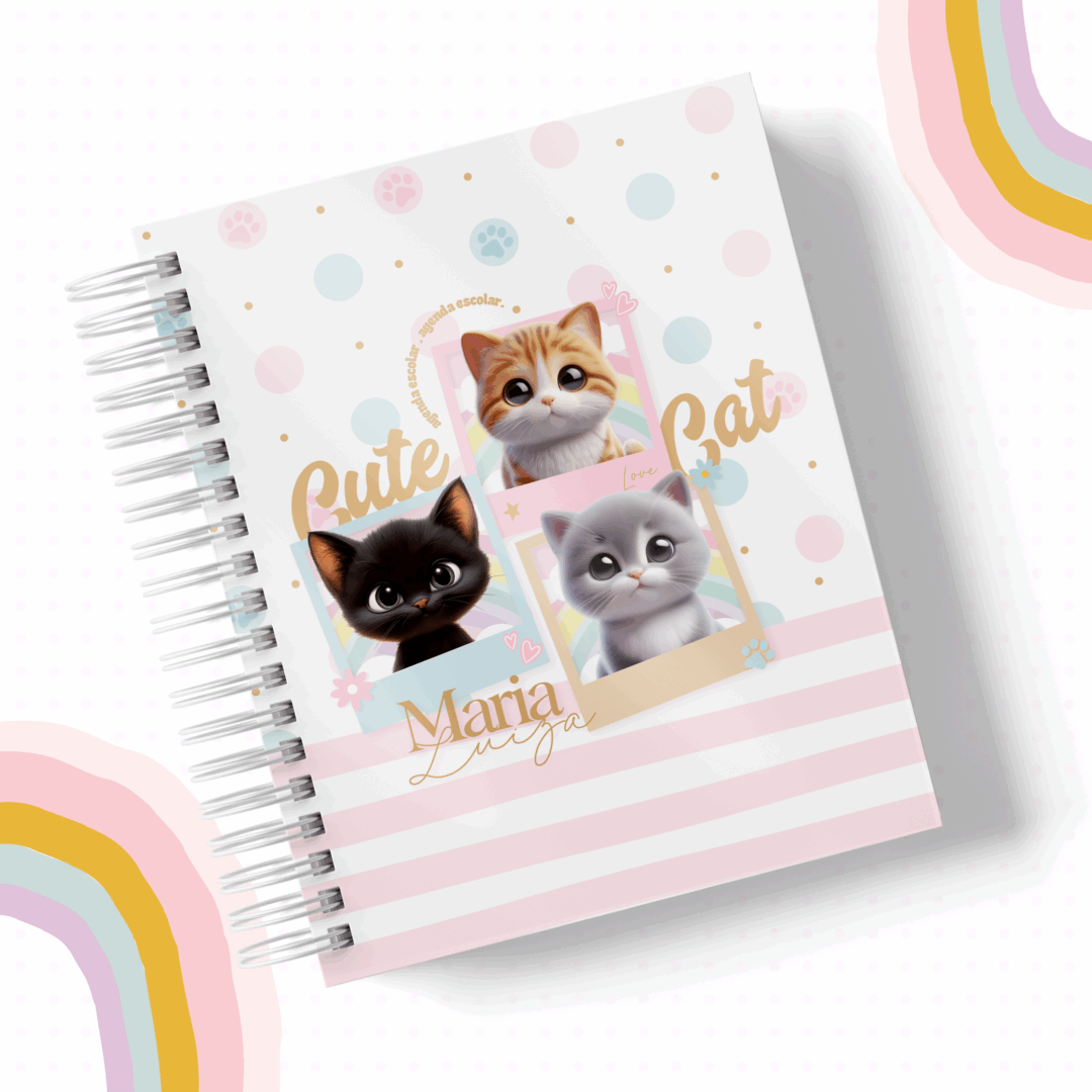 AGENDA ESCOLAR BABY - GATO - Papelilly Papelaria Personalizada